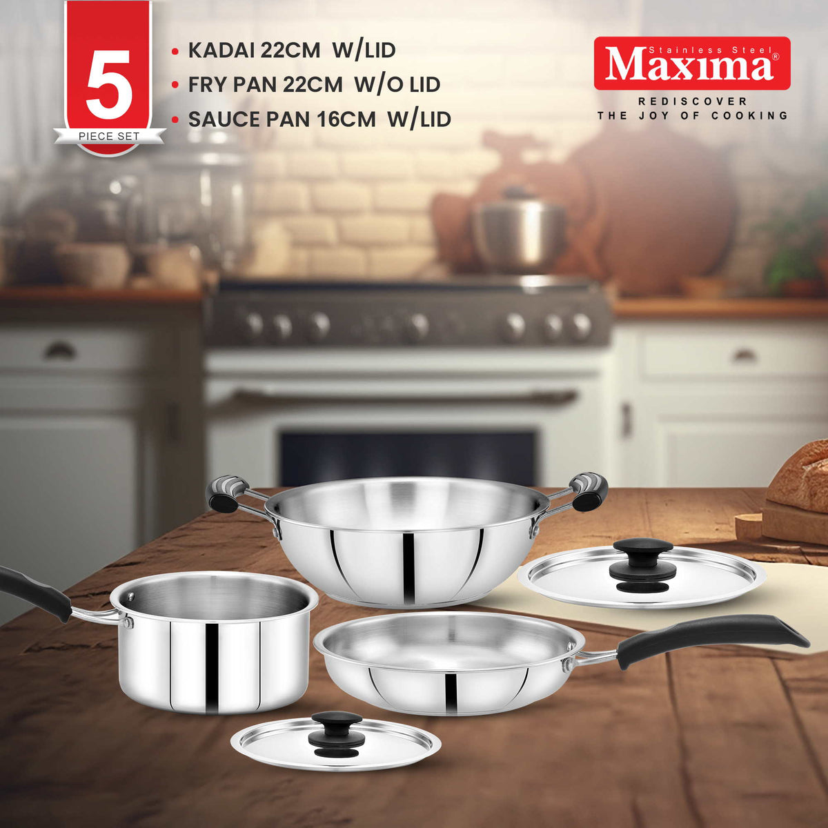 Stainless Steel Cookware Set | 5 Pcs Cookware Set | Maxima Kitchenware
