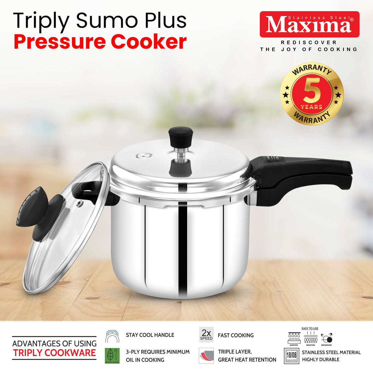 Maxima Triply Stainless Steel Sumo Plus Cooker (Induction Friendly ...